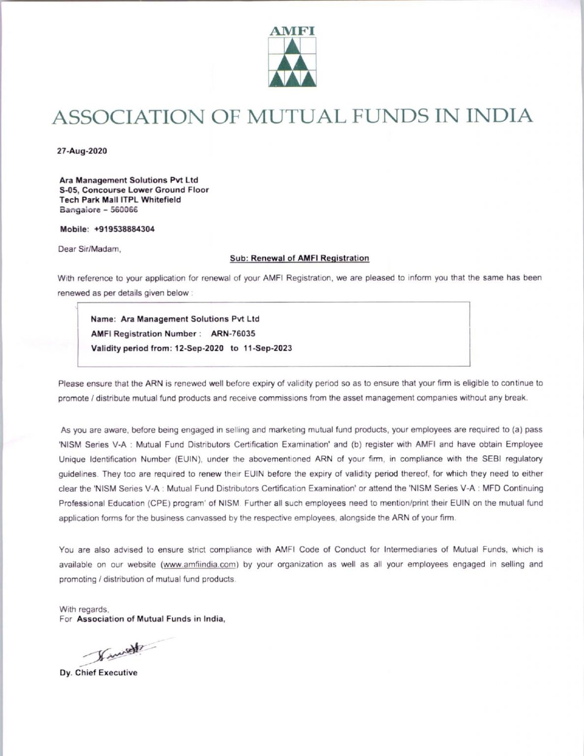 AMFI Registration - Ara Finserve