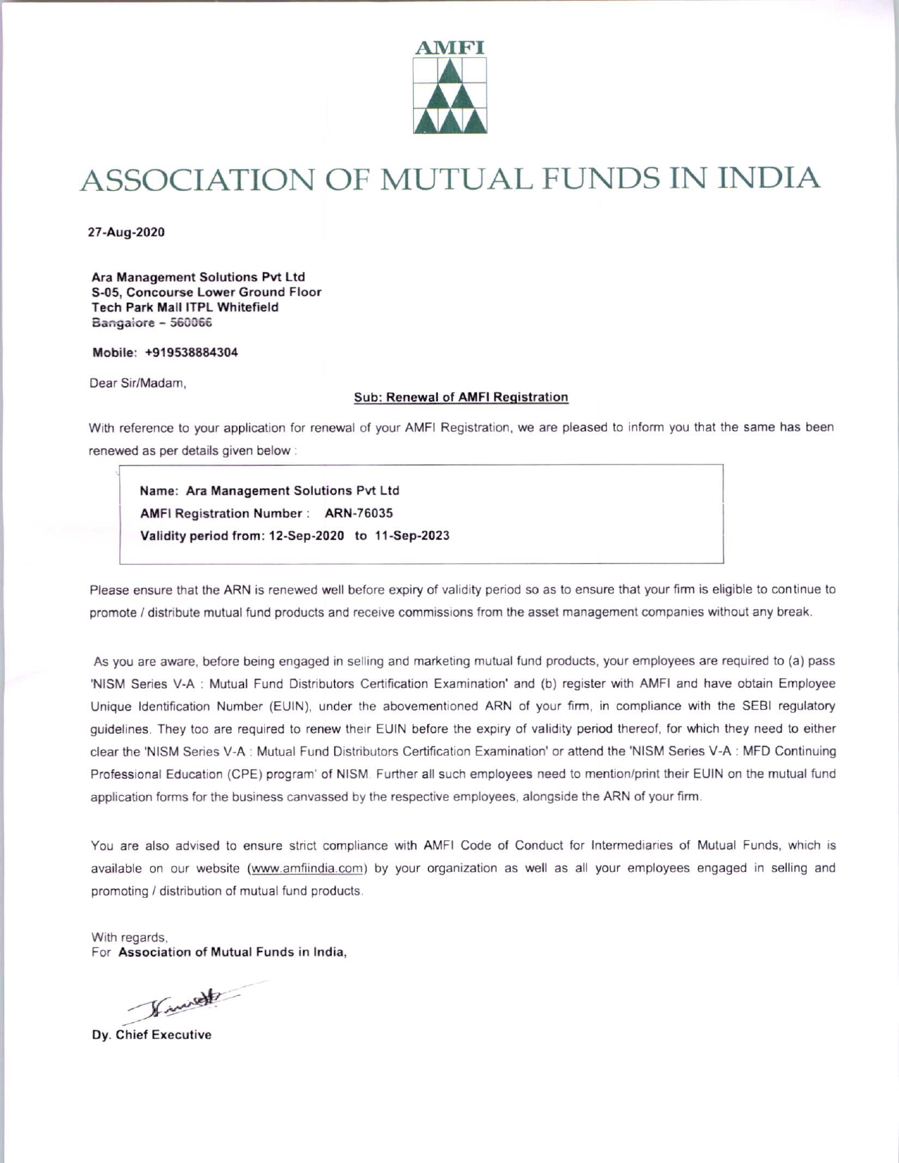 AMFI Registration - Ara Finserve